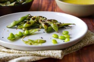 Charred Edamame with Miso Lemon Dipping Sauce - A Communal Table