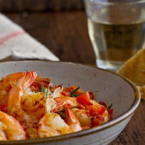 Garlicky Shrimp with Crispy Pancetta and Tomatoes - A Communal Table